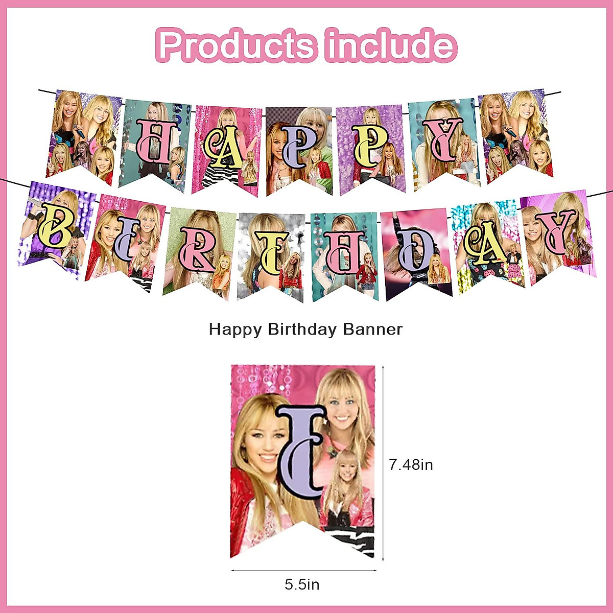 Hannah Singer Montana Party Decorations, Music Theme Birthday Party Supplies Includes Birthday Banner, Cupcake Toppers, Cake Topper, Latex Balloons for Kids Adults Fans Party Decor