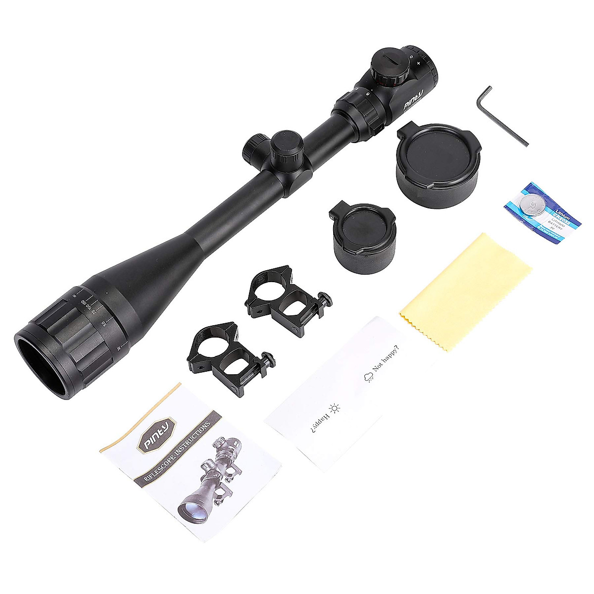 Pinty 6-24x50 AO Rifle Scope Rangefinder Illuminated Optics with Free Mount