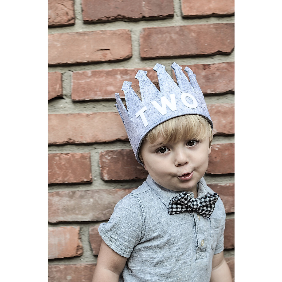 birdyboutique.com Second TWO Birthday Baby Boy Gray White Party Crown Hat