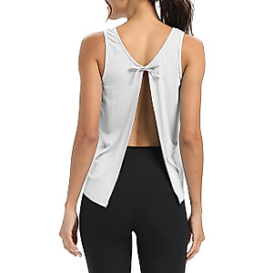 Bestisun Womens Open Back Yoga Shirts Running Shirts Athletic Wear Gym Exercise Dance Tops White S