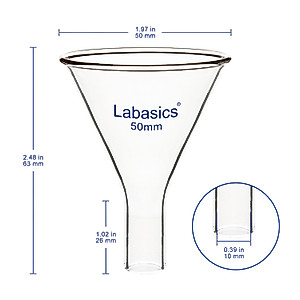 Labasics Glass Powder Funnel, Heavy Wall Borosilicate Glass Short Stem Funnel with 50 mm Top Height and 26 mm Stem Height