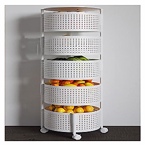 AMDHZ +Rotating Storage Shelves for Kitchen Plastic Storage Rack Circular Rotation Shelf Free Installation Removable Storage Shelf White (Color : White, Size : Five Layers)