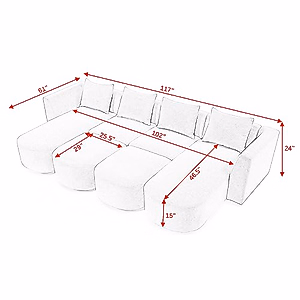 Goohome Modular U-Shape Sectional Set, Modern Couches for Living Room, Upholstered Loop Yarn Fabric Cloud Sofa with 2 Single Seat, Chaises and Two Ottomans, DIY Combination, for Office, C-Beige d