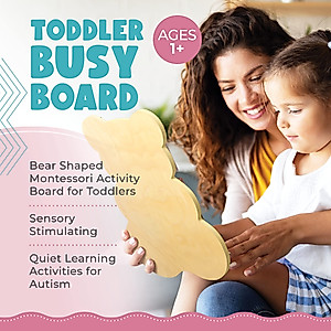 KIDDERY TOYS Busy Board for Toddlers - Activity Board Bear Shaped Montessori Toys for Kids - Sensory Stimulating Car & Airplane Travel Toys for Toddlers, Quiet Learning Activities for Autism
