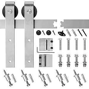 SMARTSTANDARD 6.6 Feet Brushed Nickel Barn Door Hardware Kit-Heavy Duty Sliding Track-Smoothly and Quietly-Easy to Install-Fit 36"-40" Wide Door Panel (J Shape Hanger)