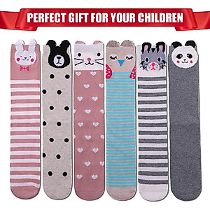 FNOVCO Girls Knee High Socks Cartoon Animal Patterns Cotton Over Calf Socks (6 Pairs Animal)