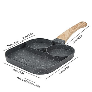 Fdit Fried Egg Pan, Egg Frying Pan with Lid Nonstick 3 Section Divided Grill Pancake Pan Aluminium Alloy Cooker for Breakfast Home Kitchen