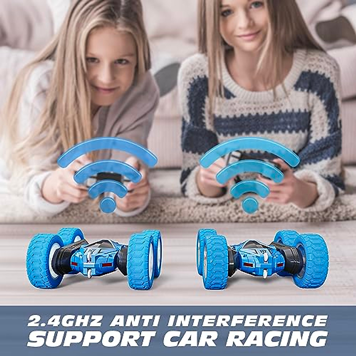 Tecnock Remote Control Car, RC Cars Double Sided 360° Rotating Toy Car, Gesture Sensing RC Stunt Car with Headlights and Wheel Lights, Ideal Gifts for Boys Girls