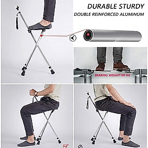 Folding Seat Cane,Walking Stick & Chair Seat, Travel Cane Chair,Lightweight,Robust 3 Legged Walking Seat Stick - Three Legged Stick with St