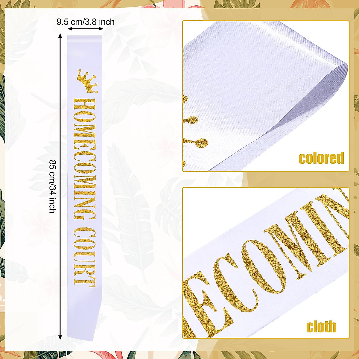 Thiccywoov 6 Pieces Homecoming Court Satin Sashes with Glitter Letters White Court Sashes Bulk for Pageants Homecoming Party School Dance Graduation Party Favors Decorations Accessories