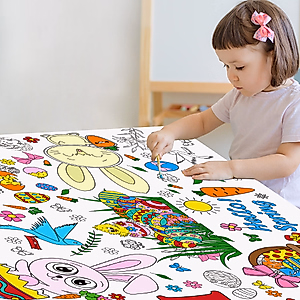 OHOME Easter Giant Coloring Poster/Tablecloth - Easter Crafts for Kids - 30 x 72 Inches Jumbo Coloring Banner - Easter Games Gifts Toys for Basket,Easter Activities Treats Party Decorations