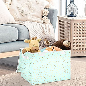 CaTaKu Glitter Dots Mint Blue Storage Bins with Lids Fabric Large Storage Container Cube Basket with Handle Decorative Storage Boxes for Organizing Clothes Shelves