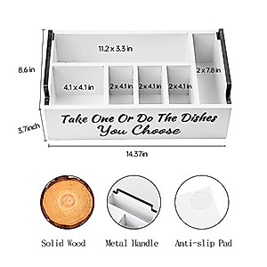 Paper Plate Organizer for Countertop, Silverware Caddy with 6 Compartments for Plates, Cups, Fork, Knives, Spoon and Napkins, Paper Plate and Utensil Holder Caddy for Party, Camping, Picnic (White)