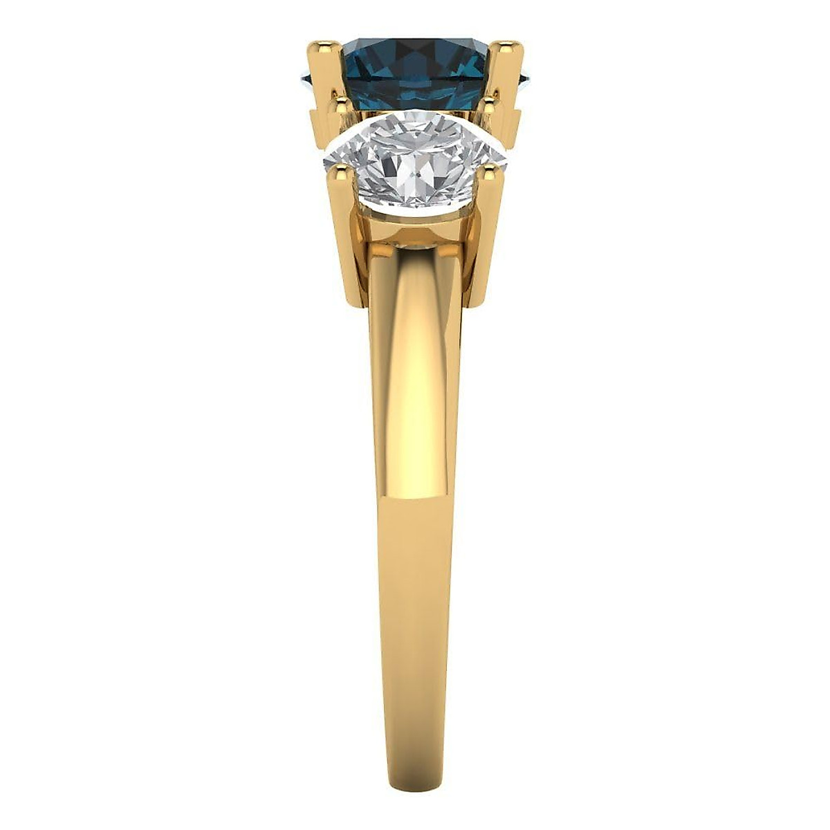 Clara Pucci 3.35 ct Round Cut Custom Engraving 3 stone Natural London Blue Topaz Designer Solitaire Statement Ring 18K Yellow Gold Size 6