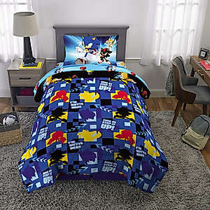 Franco Sonic The Hedgehog Anime Kids Bedding Twin/Full Comforter with Twin Sheet Set and Cuddle Pillow, 5 Piece Bedroom Set (Official Sega Licensed Product)