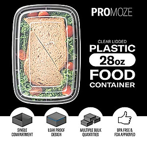 50-Pack Meal Prep Plastic Microwavable Food Containers For Meal Prepping With Lids 28 oz. 1 Compartment Black Rectangular Reusable Storage Lunch Boxes -BPA-Free Food Grade -Freezer & Dishwasher Safe