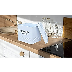 Metal Dishwasher Detergent Pods Containers -White Dish Washer Tablets with Lid for Kitchen Decor and Accessories