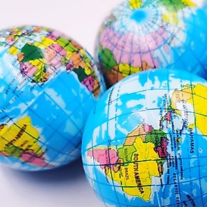 Globe Squeeze Balls,2.5 inch Earth Stress Relief Balls,Soft Foam Stress Ball Toy for Finger Exercise,School or Office Party Favors,24 Pcs