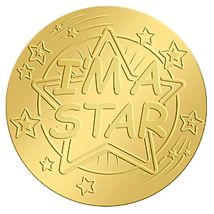 CRASPIRE 2 Inch Gold Embossed Envelope Seals Stickers I’M A Star 100pcs Adhesive Embossed Foil Seals Stickers Label for Wedding Invitations Gift Packaging