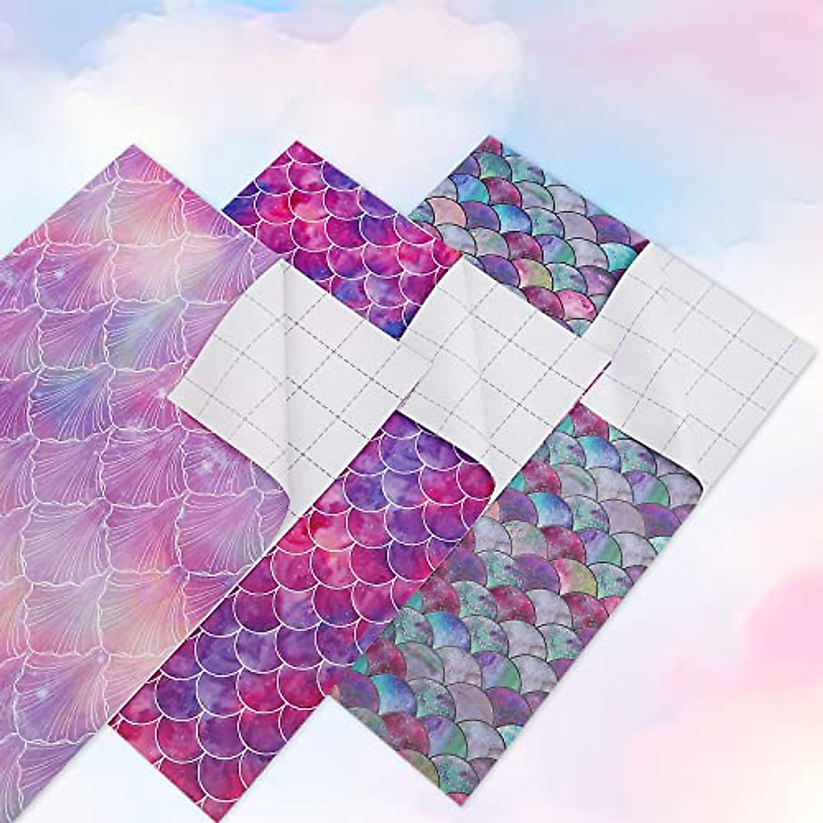 BULKYTREE Birthday Wrapping Paper with Cut Lines for Girls Boys Kids Women Men - 3 Large Sheets Galaxy Mermaid Scale Scallop Gift Wrap for Graduation Anniversaries - 27 Inch X 39.4 Inch Per Sheet