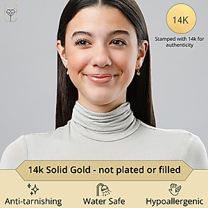 MAX + STONE 14k Yellow Gold Small Huggie Dangle Hoop Earrings for Women with Round Plates 10mm