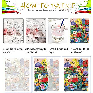 hkejoi Paint by Number for Kit Adults Canvas,Adults Paint by Numbers Kits,Acrylic Flowers Painting by Numbers for Adults for Home Wall Decoration and 16X12inch