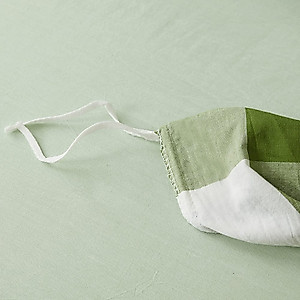 DONEUS 100% Washed Cotton Duvet Cover Queen Size - Green White Plaid Duvet Cover for All Seasons - 3 Pieces Linen Like Soft Comfy Duvet Cover Set with 2 Pillow Shams (Green, Queen, 90"x90")