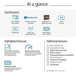 HP 15-inch Touchscreen Laptop, AMD Ryzen 3 3250U, 8 GB RAM, 256 GB SSD, Windows 11 Home in S Mode (15-ef1020nr, Natural Silver)