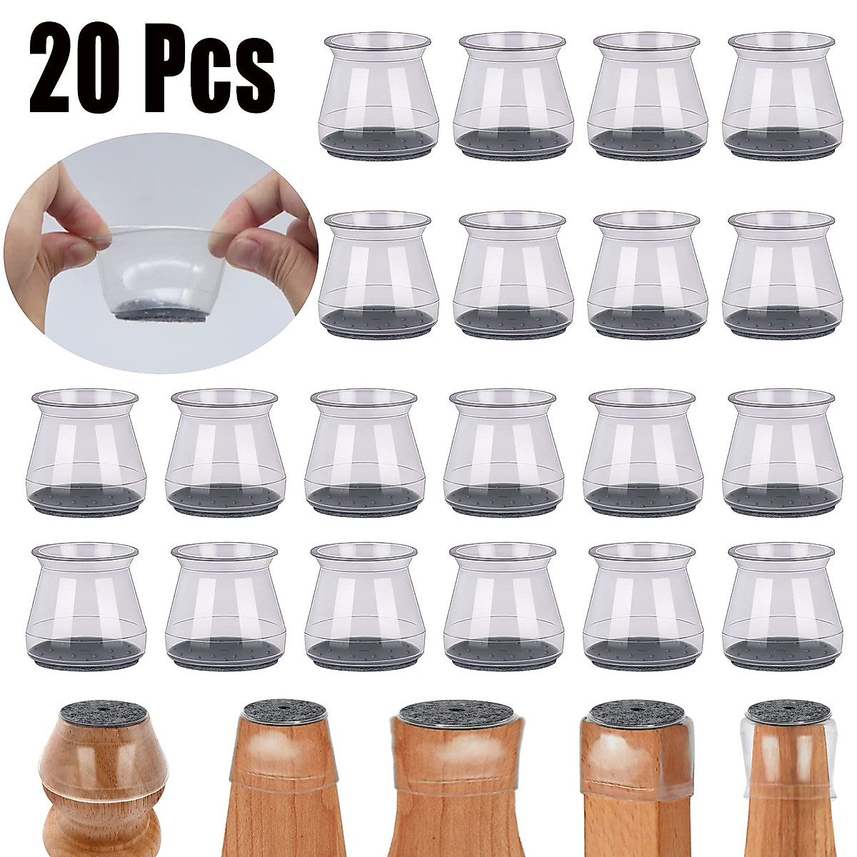 BUMACO Chair Leg Floor Protectors Chair Leg Protectors for Hardwood Floors Silicone Pads Covers to Protect Floors (Clear-20 Pcs, Universal S (0.9"-1.29")