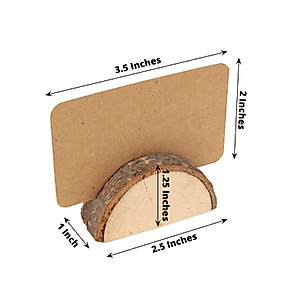 Efavormart Set of 10 Semicircle Rustic Wood Place Card Holders with Brown Paper Place Cards, Wedding Table Number Display Stands - 2.5"