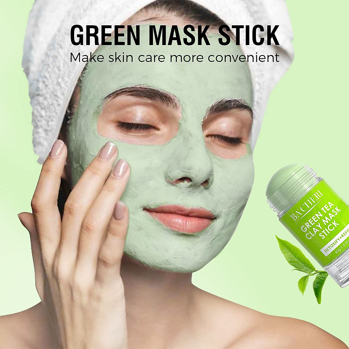 BACHERI Green Tea Mask Stick, Blackhead Remover Mask with Green Tea Extract, Green Mask Stick for Deep Pore Cleansing, Moisturizing, Oil Controlling