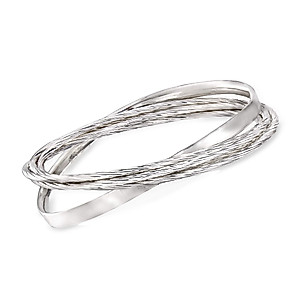 Ross-Simons Sterling Silver Textured and Polished Rolling Bangle Bracelet. 7 inches
