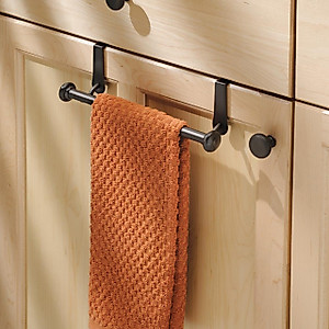iDesign York Metal Over the Cabinet Dish and Hand Towel Bar Holder for Kitchen, Bathroom, 10.5" x 3" x 3" - Bronze