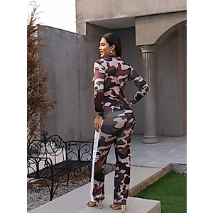 Adogirl Womens Two Piece Outfits Zipper Up Pattern Print Long Sleeve Jogging Weat Suits Matching Jogger Long Pants Set