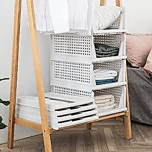 yazi Set of 5 Stackable Closet Storage Box, Plastic Drawer Organizer, Foldable Wardrobe Clothes Shelf Baskets, Folding Containers Bins Cubes, Perfect for Kitchen, Office, Bedroom & Bathrooms