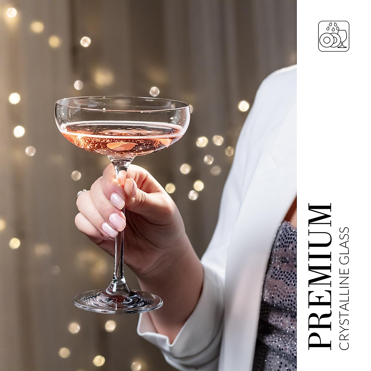 Krosno Champagne Coupe Glasses | Set of 6 | 8.1 oz | Harmony Collection | Perfect for Home Restaurants and Parties | Suitable for Serving Sparkling Wine | Dishwasher Safe | Gift Idea | Made in EU