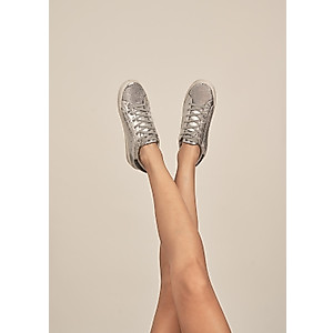 Mi.iM Brady Rubber Sole Lace-up Rhinestone Glitter Leather Suede Star Sneakers (8.5, Silver)