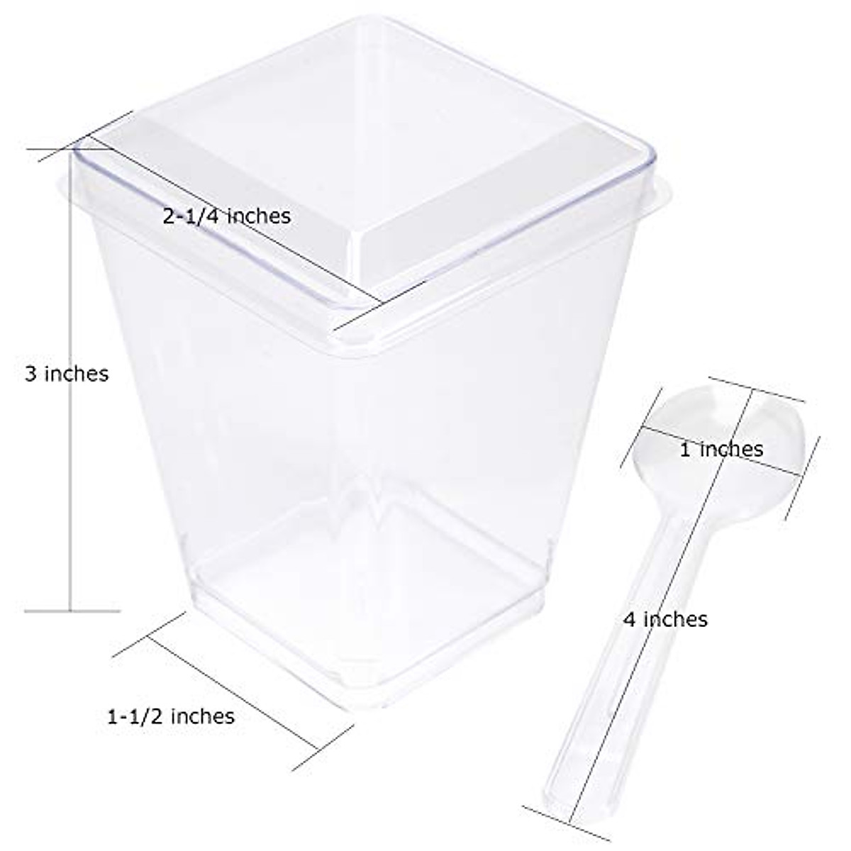 Tosnail 50 Pack 5 Oz Tall Square Clear Plastic Dessert Tumbler Cups with 50 Pieces Plastic Lids and 50 Pieces Plastic Tasting Spoons - Clear