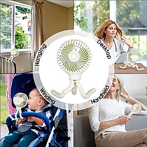 Mini Handheld Stroller Fan, Personal Portable Fan Baby Car Seat Clip-On Fan with DIY Flexible Tripod, USB Rechargeable Fan Adjustable 3 Speeds for Bedroom, Outdoor, Camping, Bike, BBQ