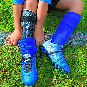 Vizari Malaga Soccer Shin Guard for Kids| Youth Soccer Shin Guard | Lightweight and Breathable Child Calf Protective Gear Soccer Equipment | Black/White | Medium