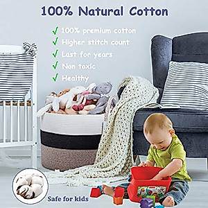 Extra Large Woven Cotton Rope Basket 21.7"X13.8" | XXXL Storage Basket Kid&Baby Clothes Hamper Laundry Bin Nursery with Handles for Toys,Towels,Pillows-Decor Blanket Basket Living Room