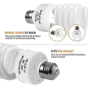 Simple Deluxe 2-Pack Reptile Compact Fluorescent Lamp Light Bulb for Rainforest Tropical Terrarium, Lizard, Turtle, UVB 10.0, 26W