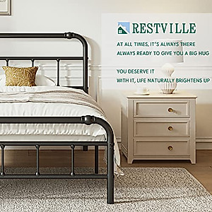 RestVille Twin Bed Frame with Headboard & Footboard 14 INCH Platform Metal Heavy Duty Slats Design Support Up to 3500LB No Box Spring Needed