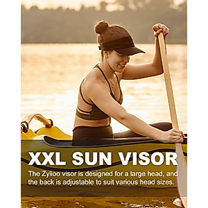 Zylioo XXL Sun Visor Hats,Summer Breathable Visor Cap,UV UPF Packable Travel Visor for Heads 22"-25" Black