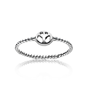 Hoops & Loops Sterling Silver Dainty Peace Sign Thin Twist Band Ring, Size 7