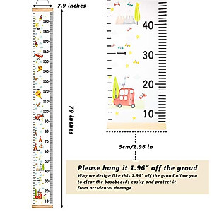 Airror Baby Growth Height Chart, Child Height Ruler, Canvas and Wood Composed of Removable Wall Ruler, Wall Decor (Cartoon Patterns)