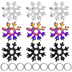 18-in-1 Snowflake Multitool, 9 Packs Stainless Steel Snowflake Wrench/Bottle Opener/Screwdriver Kit, Stainless Steel Portable Star Tool for Christmas Great Gifts