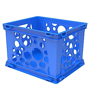 Storex Mini Crates – Stackable Small Storage Crates for Desktop Organization, 9 x 7.75 x 6 inches, School Blue, 12-Pack (61595U12S)