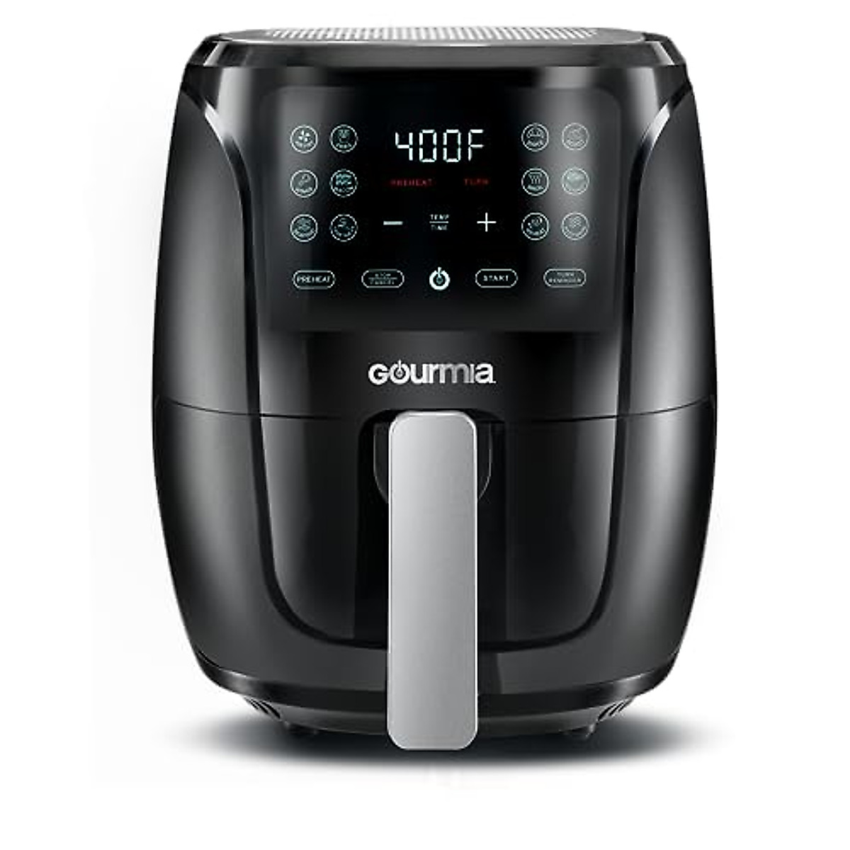 Gourmia Air Fryer Oven Digital Display 4 Quart Large AirFryer Cooker 12 1-Touch Cooking Presets, Black and Stainless Steel Accents Fry Force GAF486