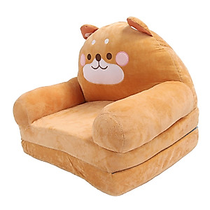 Flip Open Couch, Brown Puppy Kids Chair Couch Multifunctional Adorable Cartoon for Home for Watching TV (Folding in Half)